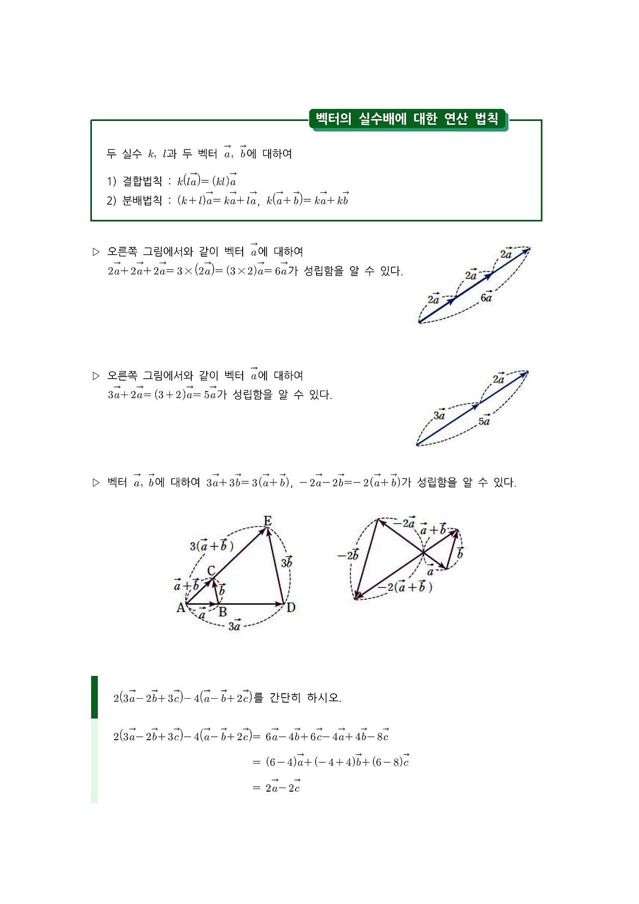 수학 개념 정리공식 벡터의 실수배 벡터의 실수배에 대한 연산 법칙 벡터의 평행