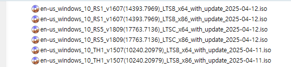 Windows 10 1809_1607_1507 LTSB / LTSC MSDN + 누적업데이트 통합판 (Updated 2025-04) [한글/영문판] :: Windows 10/11