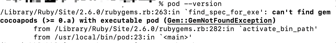 [iOS]can’t find gem cocoapods (>= 0.a) with executable pod (Gem::GemNotFoundException)