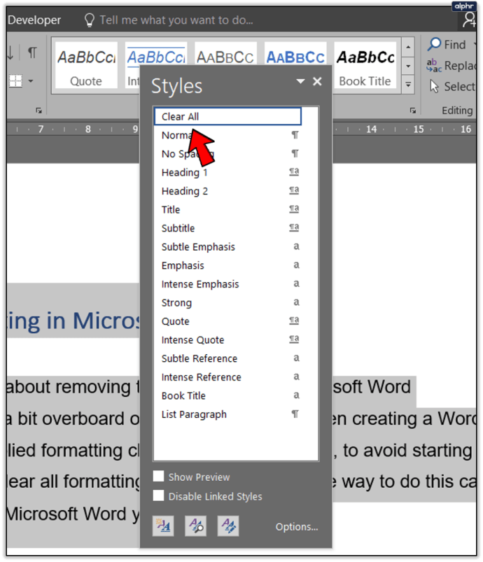 Microsoft Word에서 모든 서식을 제거하는 방법