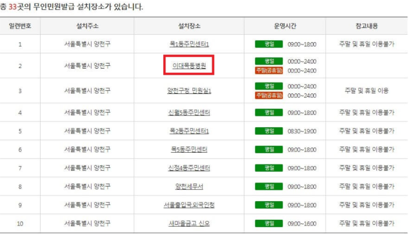 무인민원발급기 위치 운영시간