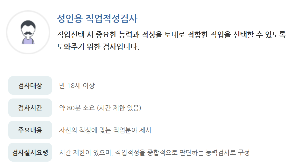 워크넷 성인용직업적성검사 아직 정하지 못한 나의 진로