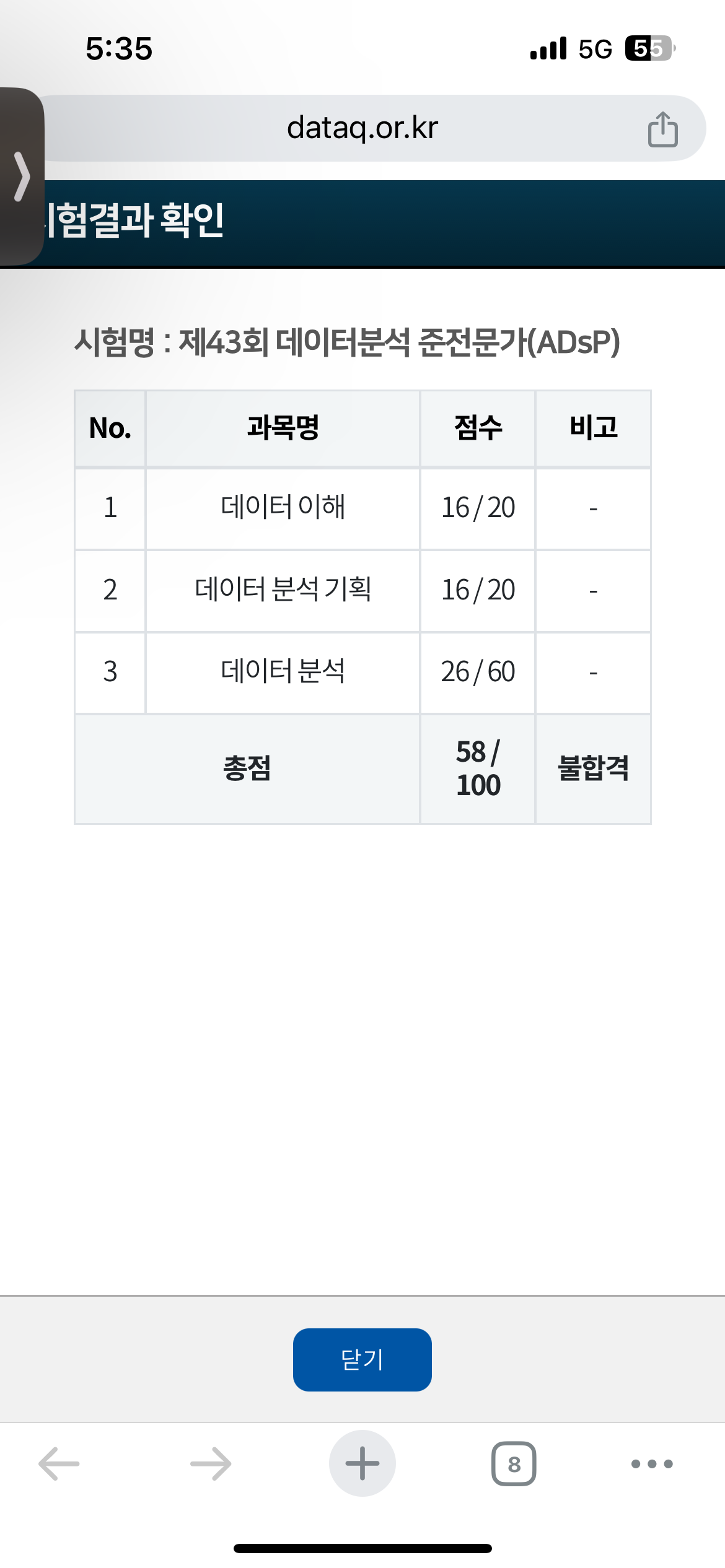 adsp 43회 불합격 후기