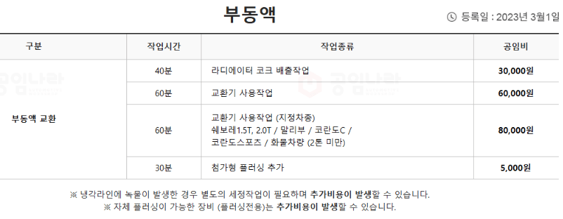 💿공임나라 공임표💿 예약 방법 공임 확인 엔진오일 미션오일 타이어 배터리 교환비용