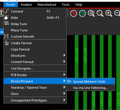 [PCB Editor] OrCAD/Allegro PCB 배선간의 간격 균등하게 벌리기, 채널 내 배선 간격 균등 배선(Spread Between Voids) :: 안산드레아스