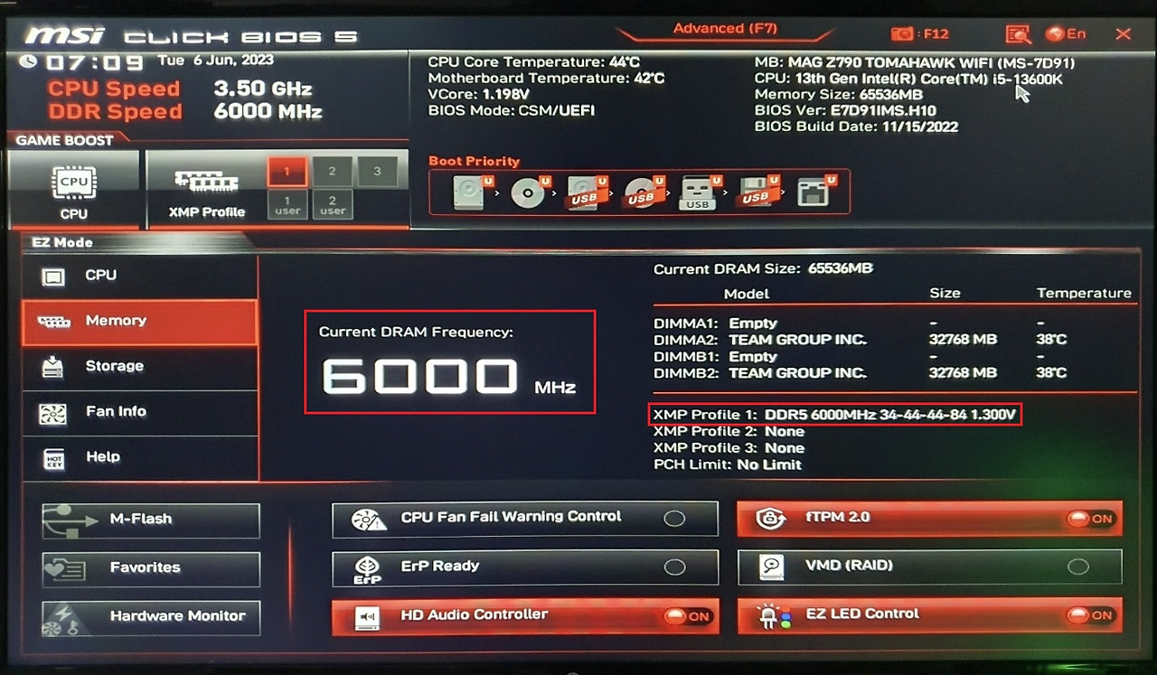 MSI XMP 메모리 설정 방법 - Extreme Memory Profile(XMP) Enabled