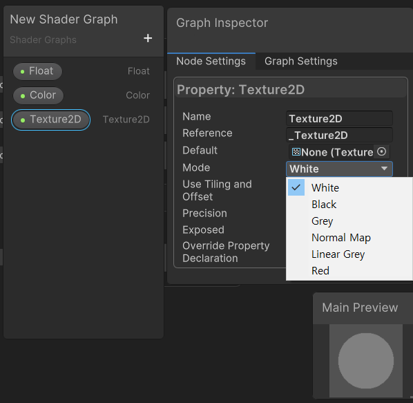 [Unity] URP 셰이더 그래프 기초 개념2 (Graph Inspector - Node Settings 인터페이스)