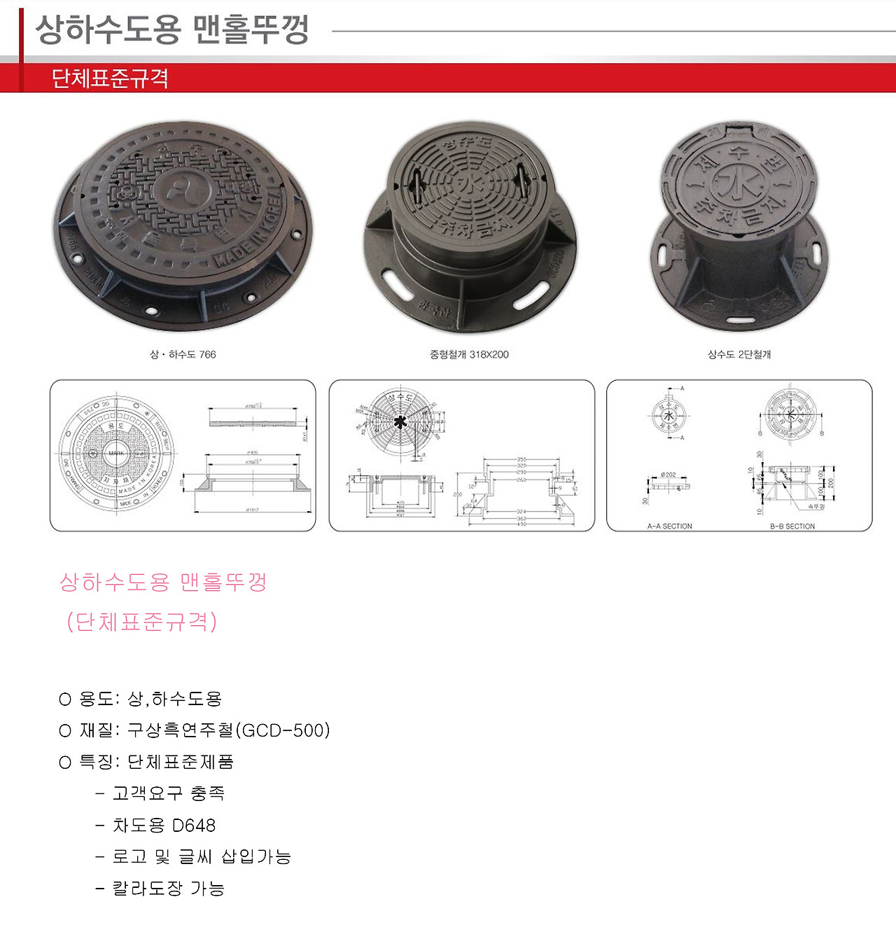 상하수도주철맨홀 종류 규격 및 용도 친환경건축토목자재 주문생산 납품문의 시공사례