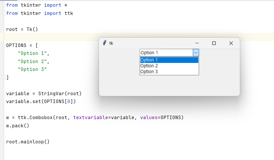 파이썬 tkinter optionmenu - 드롭다운 메뉴