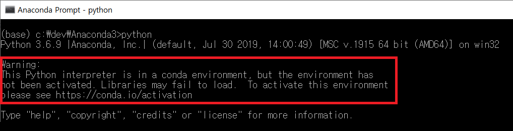 아나콘다 오류 해결 - Python interpreter is in a conda environment, but the ...