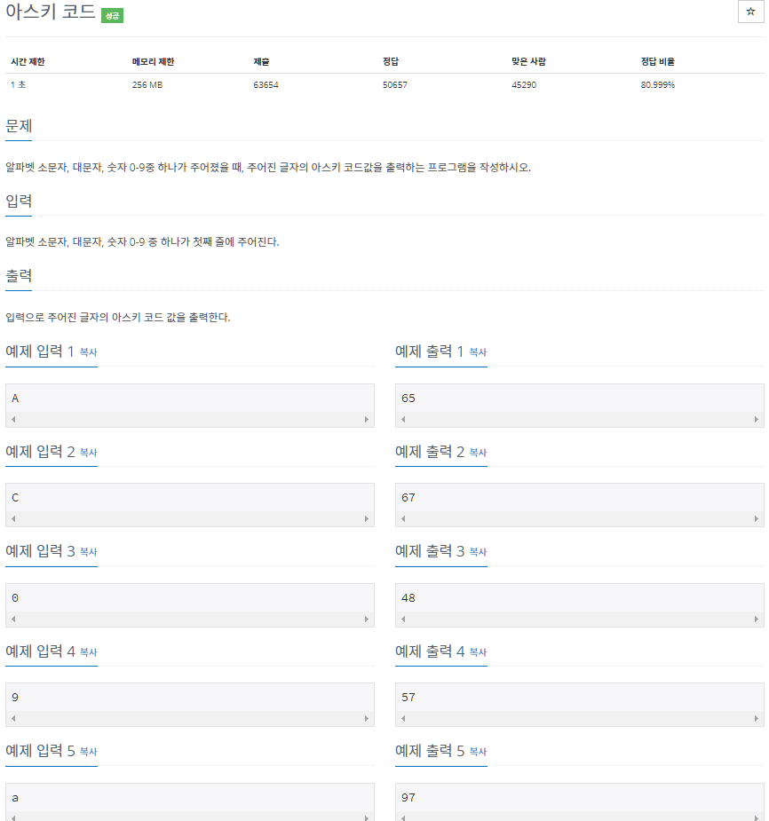 끄적 끄적 : BAEKJOON PYTHON 11654 아스키 코드