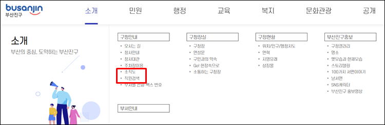 부산진구청 홈페이지 조직도 및 직원검색