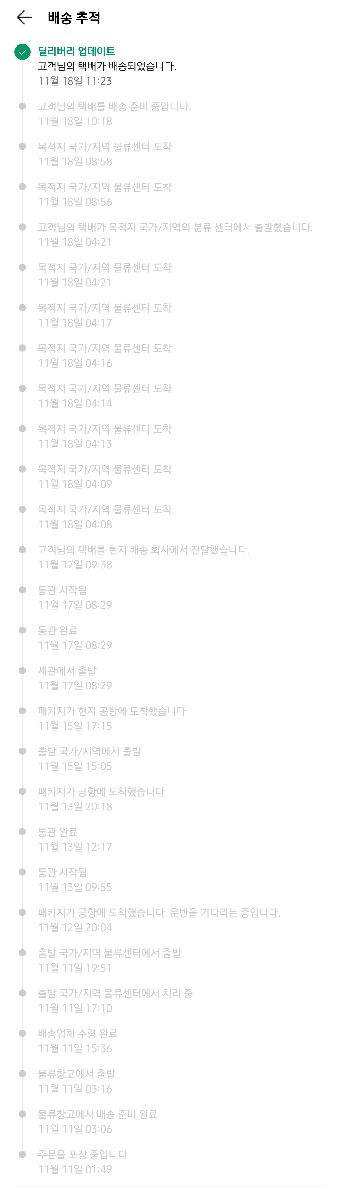 알리익스프레스 배송 프로세스배송 추적 과정