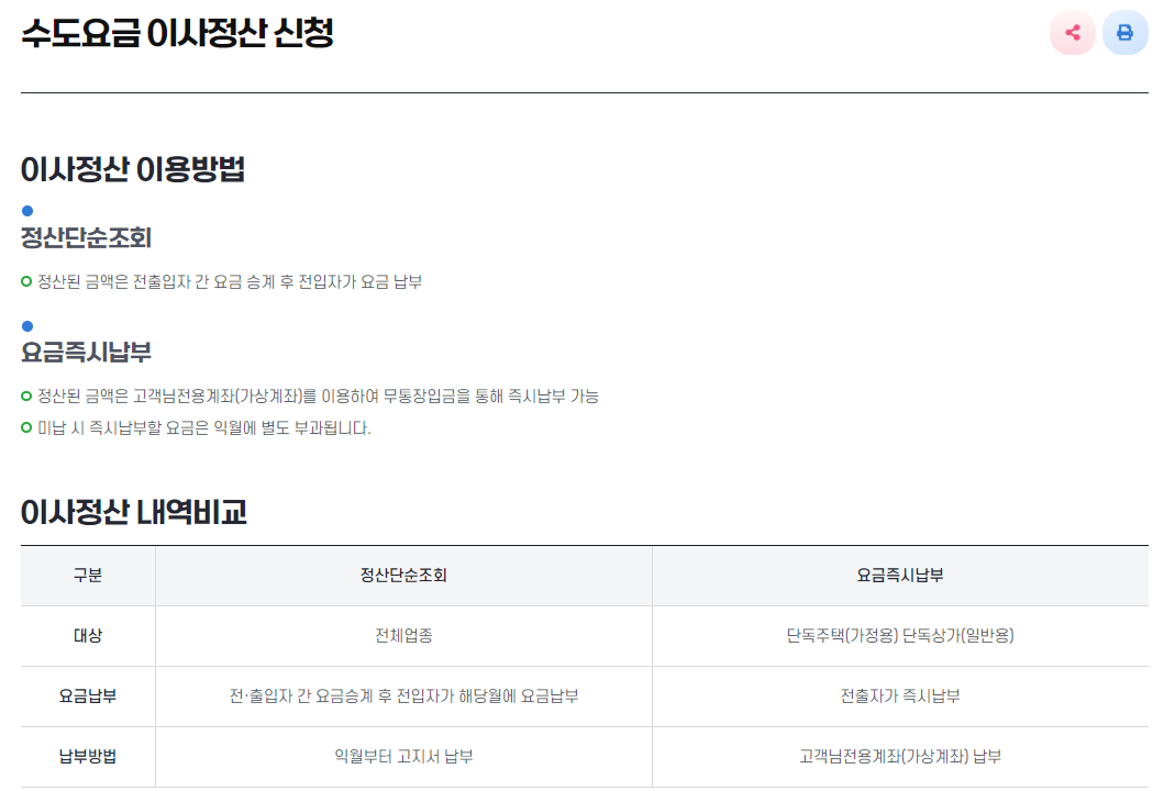 남양주시 수도요금지하수요금 조회 방법 이사정산자동납부신청전자고지신청가구분활신청누수감면신청가상수도요금계산 등