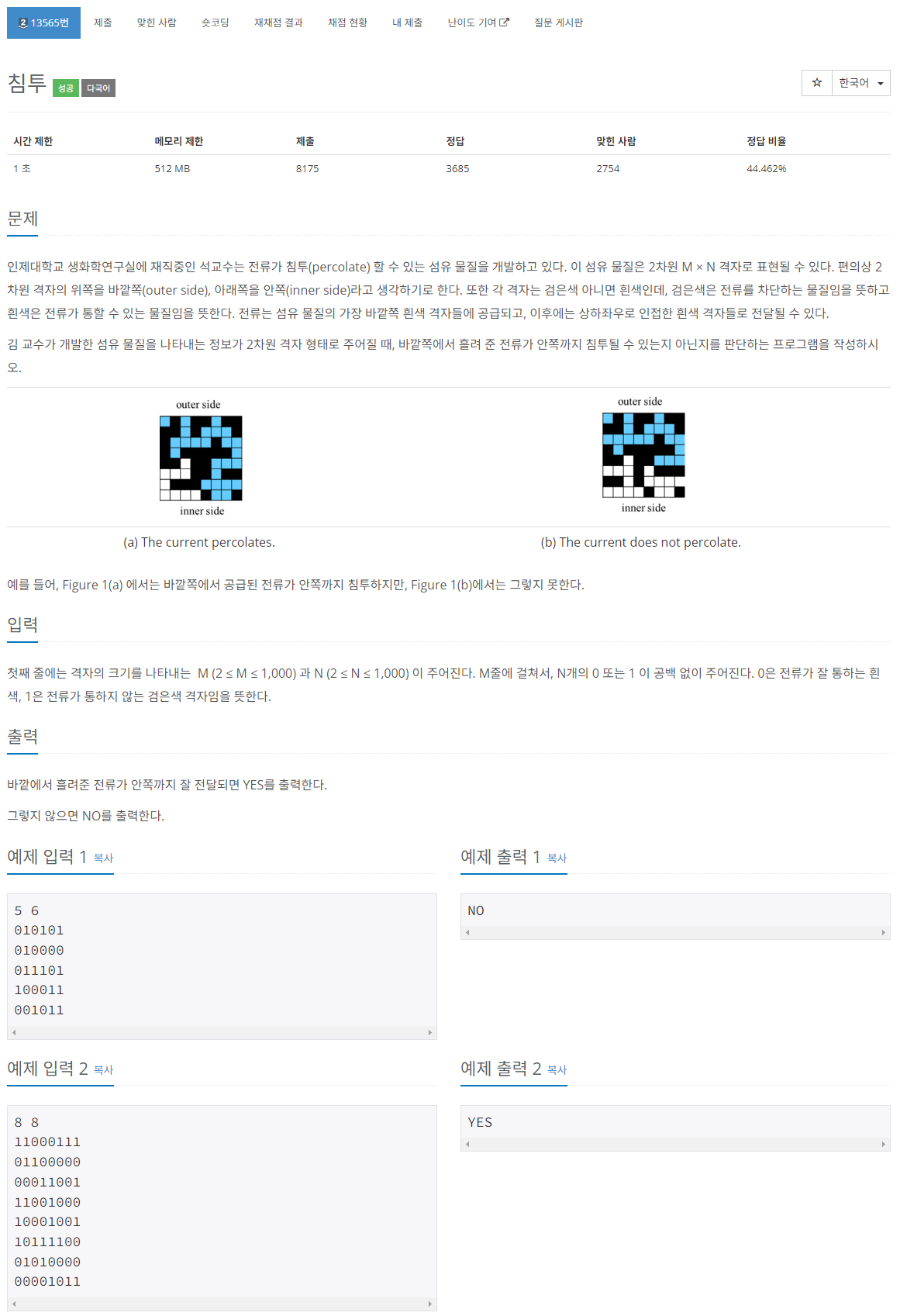 [자바] 백준 13565 - 침투 (java) - Nahwasa