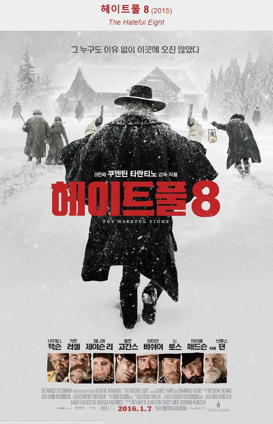 헤이트풀 8 리뷰복잡한 스토리텔링매력적인 캐릭터뛰어난 대사설정의 힘테마탐색집단 심리학과 개인의 선택 잡학다식이 꿈