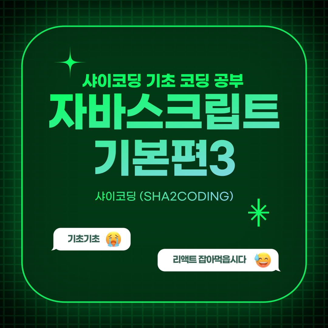 자바스크립트 기본 공부 3 샤이코딩의 코딩 공부