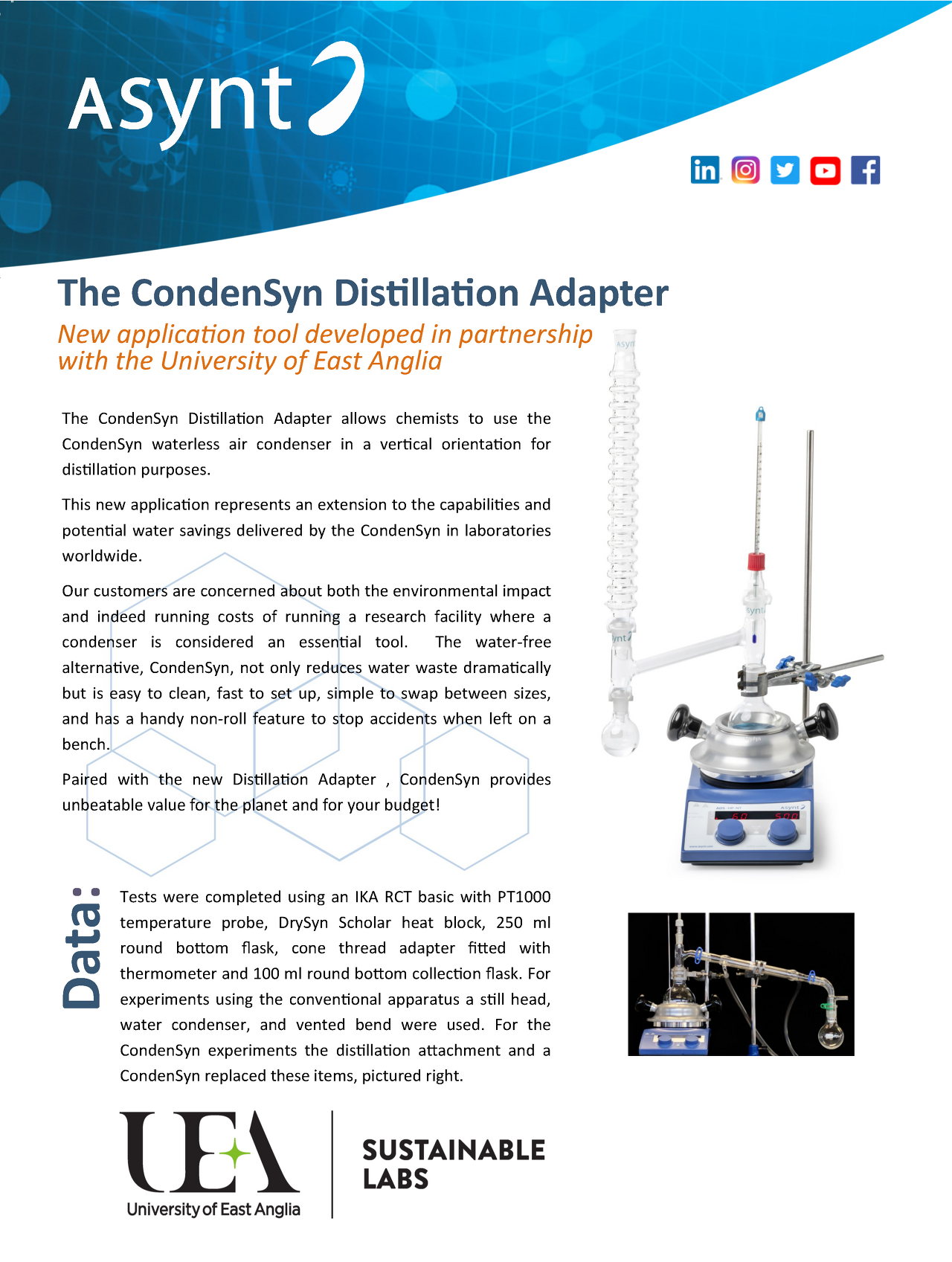 CondenSyn Distillation Adapter 냉각수가 필요없는 친환경 냉각관 증류 어댑터