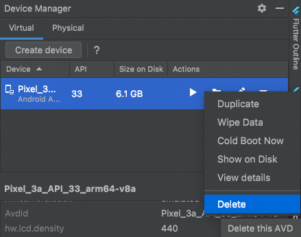 [Flutter] 안드로이드 스튜디오 AVD 에뮬레이터 실행 오류 - Android Virtual Device Error launching application on sdk ...