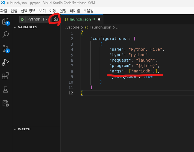Vscode에서 Python 디버깅시 실행 명령어 뒤에 인자를 넣는 방법