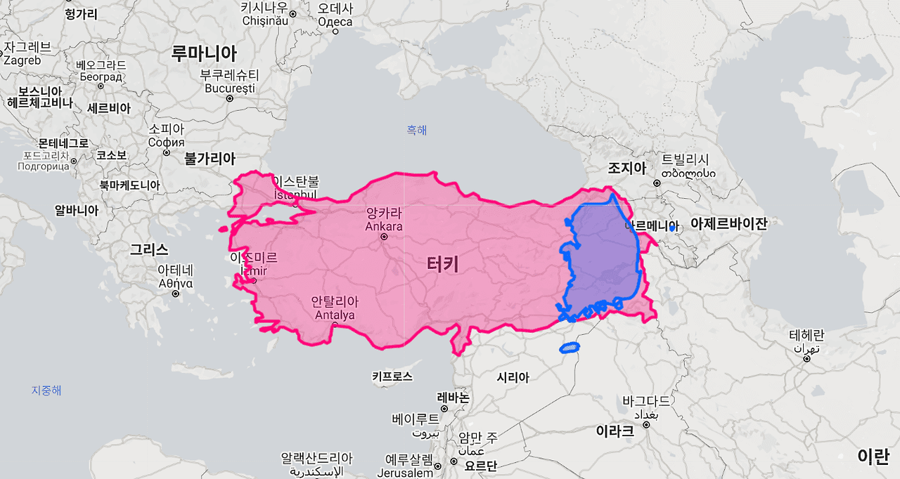 터키 Vs 한국 비교튀르키예 땅 면적 지도 비교 인구수