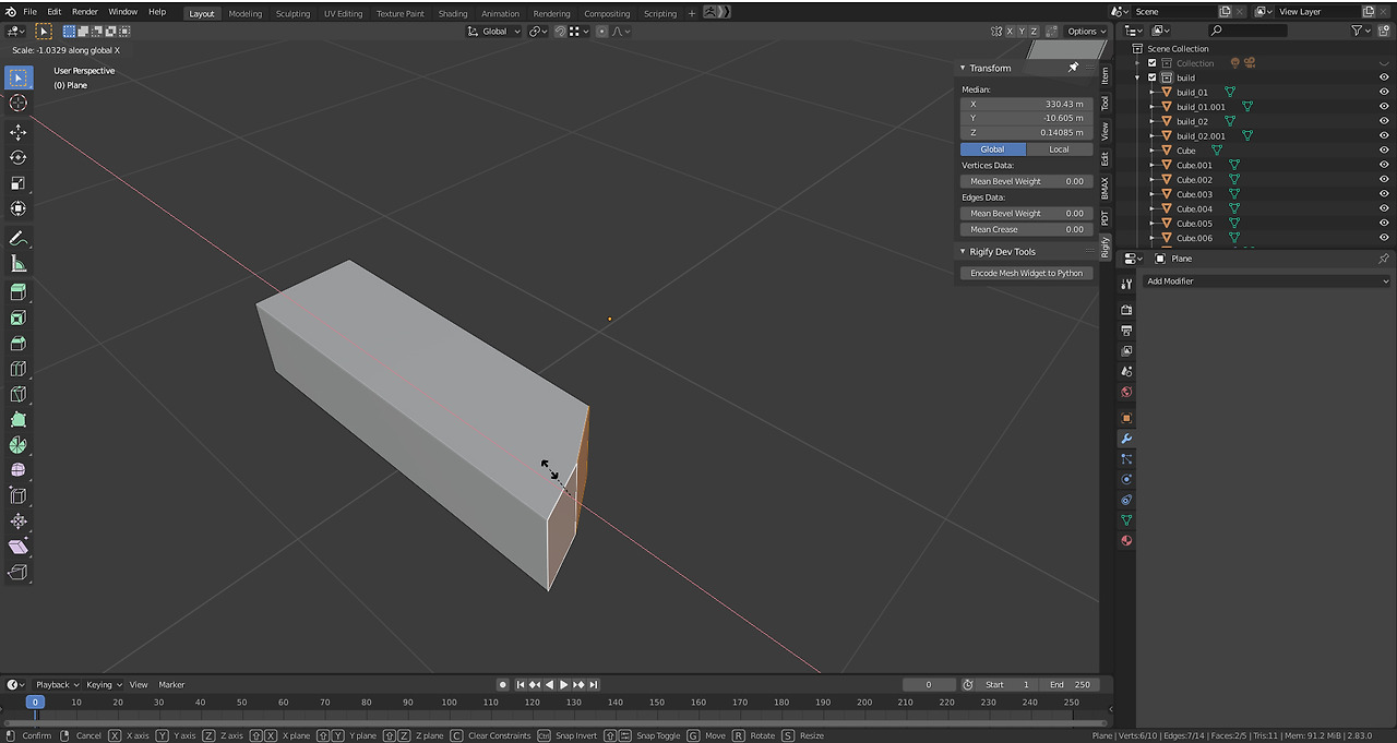 Blender - Scale 기능 이용해서 면을 편평하게 할때?