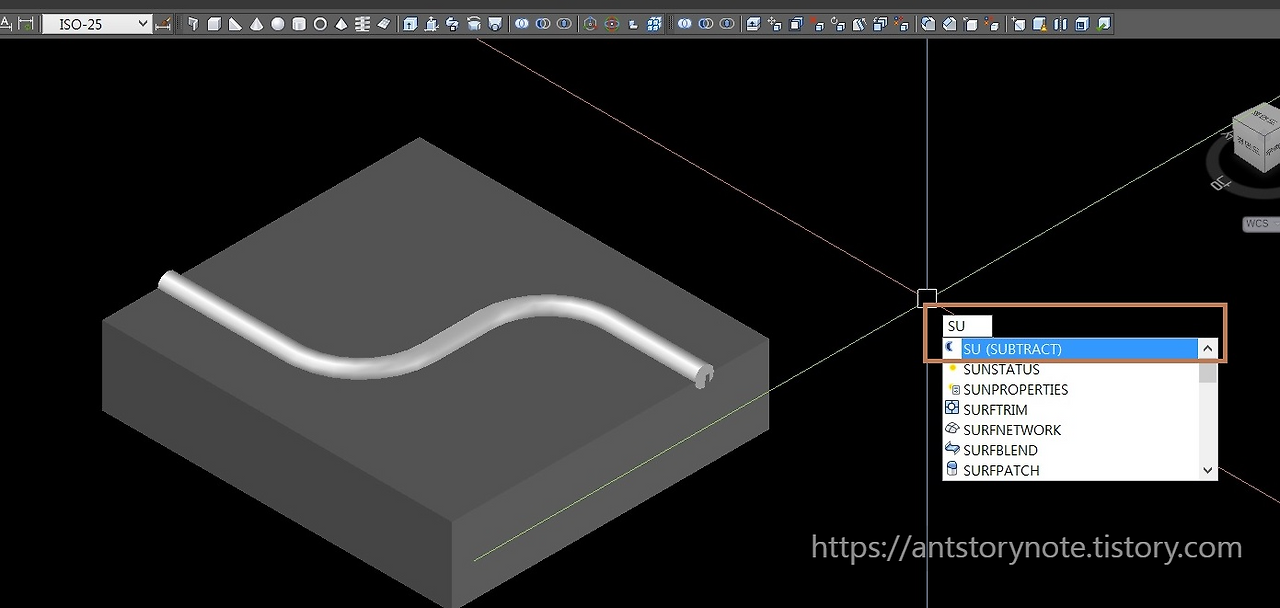 Autocad 3d팁 차집합subtract 기능 3d에서 빼기 기능