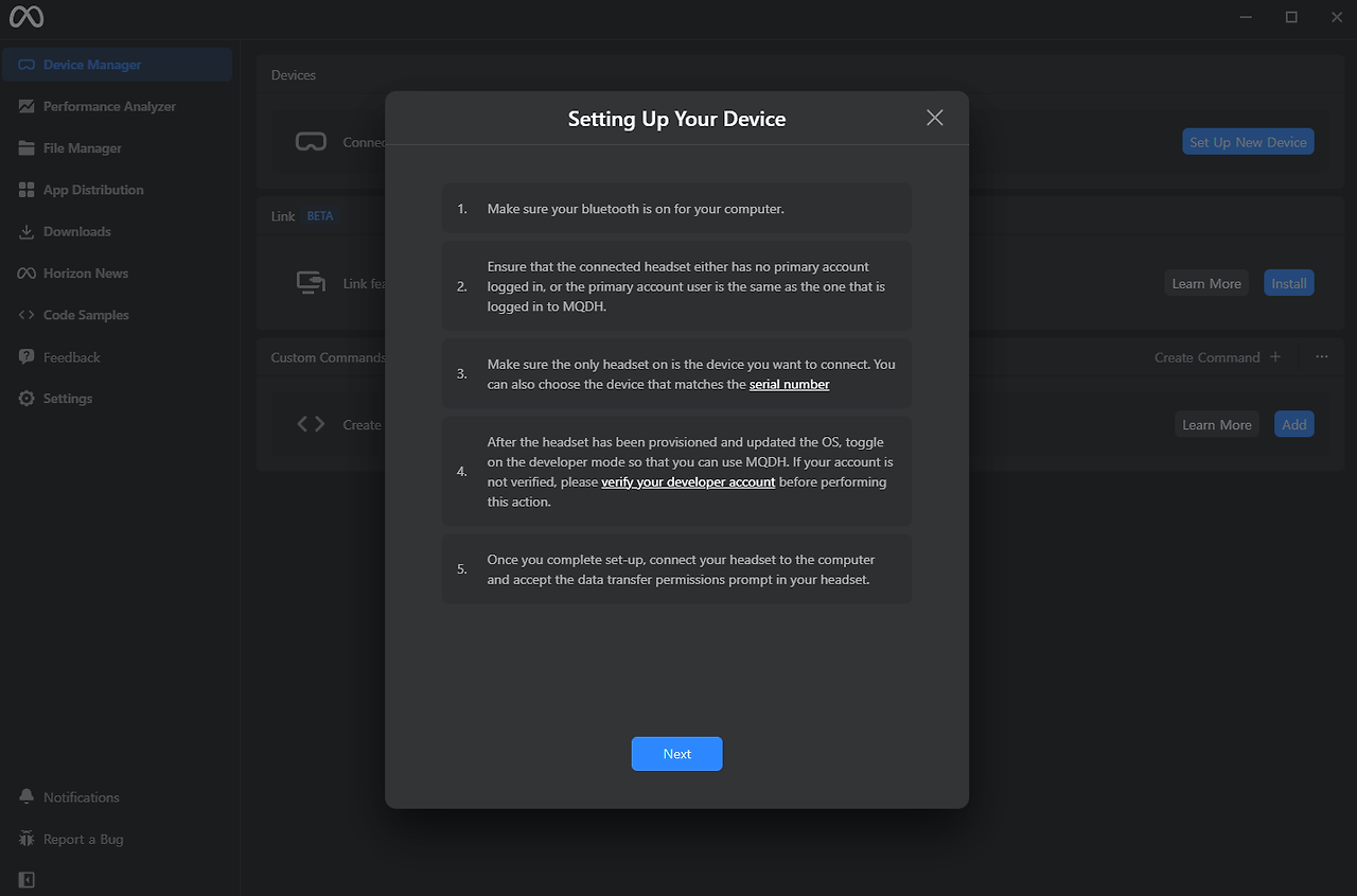 메타퀘스트3 PC 연결하는 방법(Meta Quest Developer Hub 설치)
