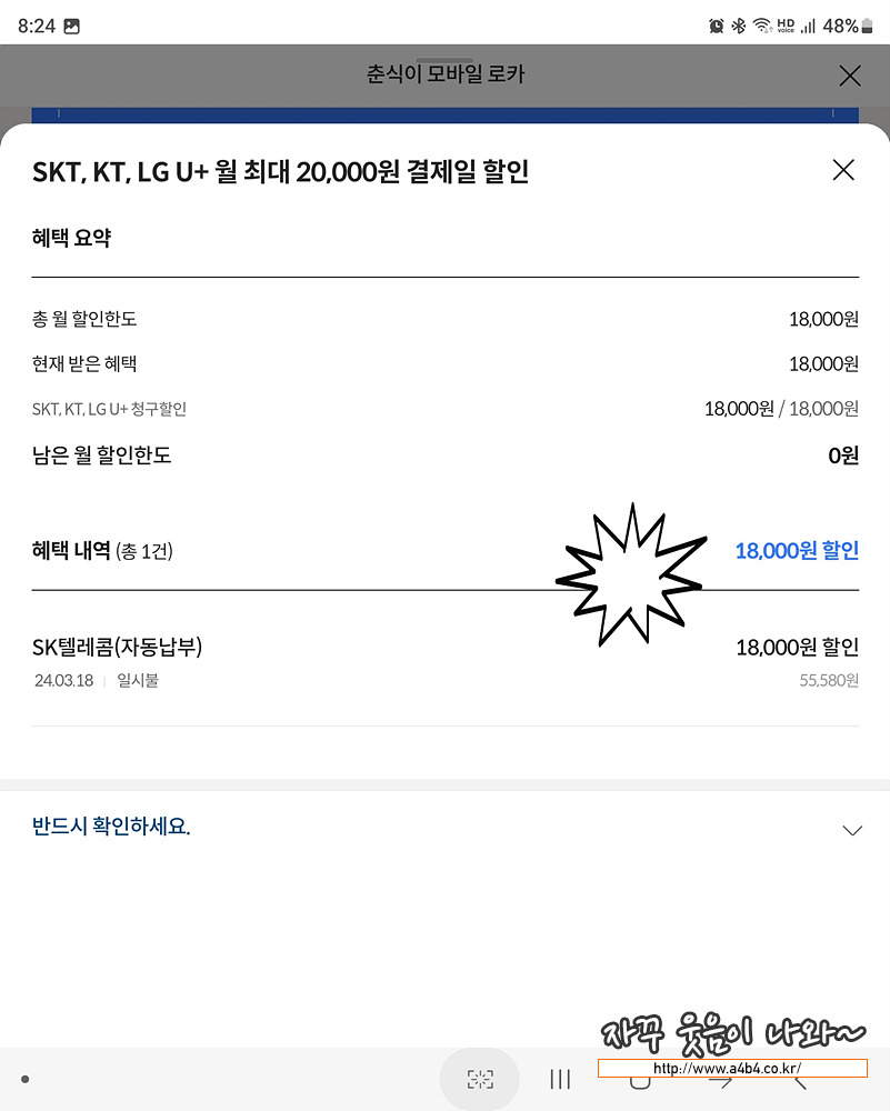 LGU, KT, SKT 통신비 할인카드 '춘식이 모바일 로카' : -2만원 :: ★ 솔직리뷰 ~ 여행 맛집 전시 공연
