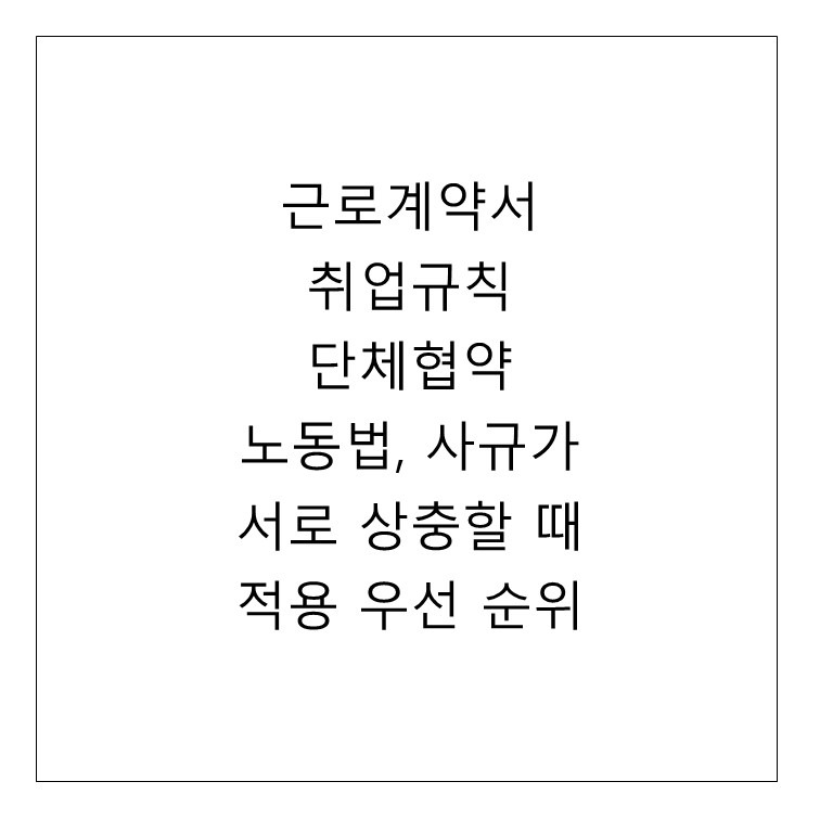 근로계약서 취업규칙 단체협약 사규 노동법이 서로 상충할 때 적용 우선 순위