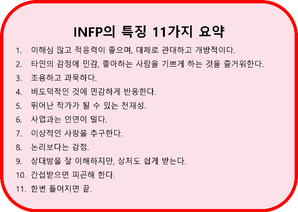 이해심 많은 Infp의 특징