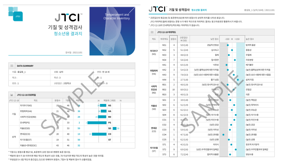 우리 아이 속마음 들여다보기, JTCI 기질과 성격검사 (12-18세 대상)