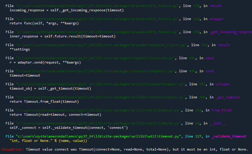 [Python 에러] ValueError: Timeout value connect was Timeout(connect=None, read=None, total=None ...