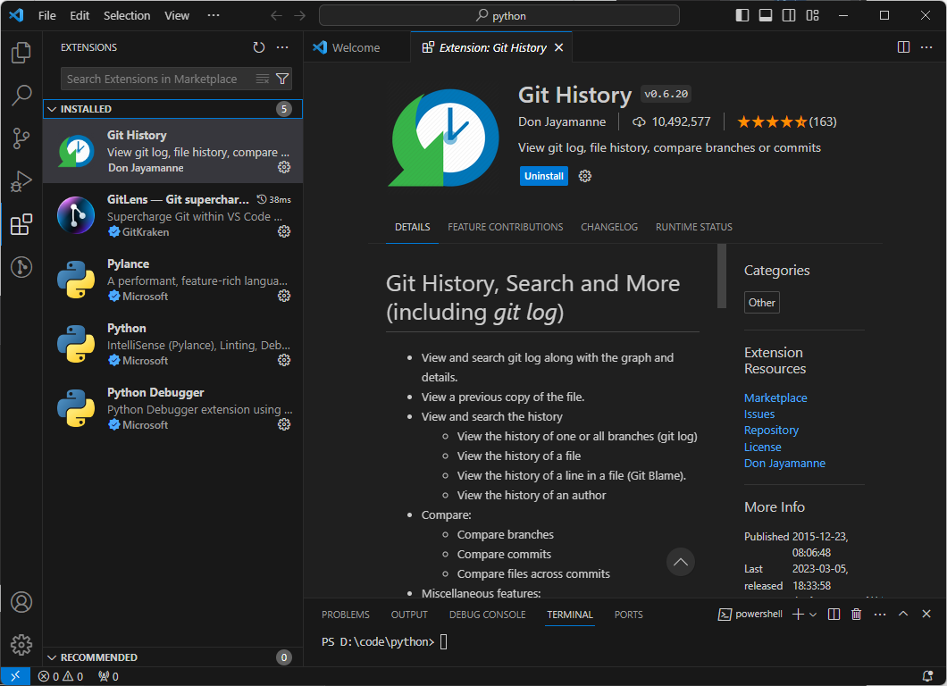 [VSCode] GitLens, Git History