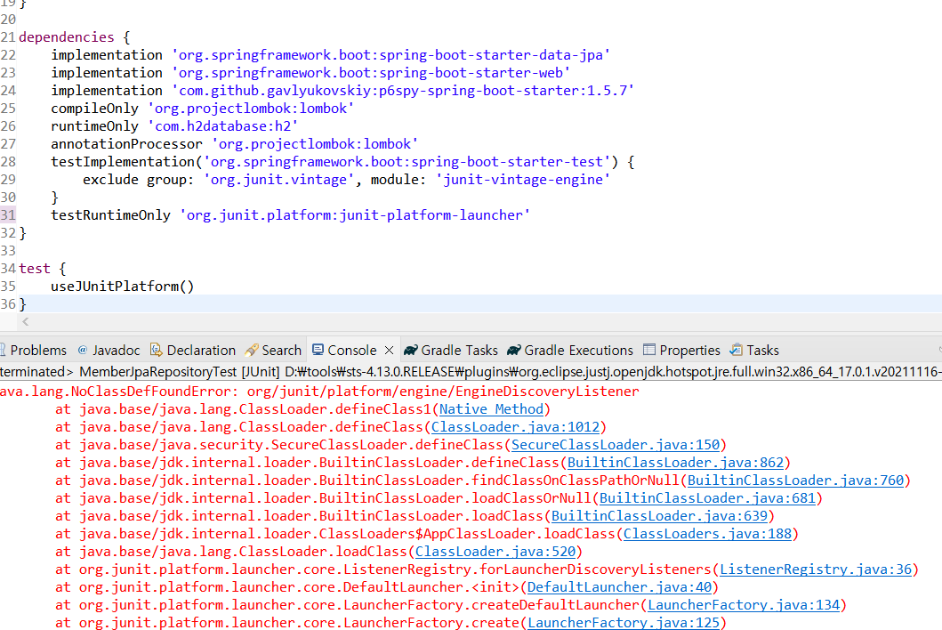 [Spring Boot] STS Junit5 에러 코드