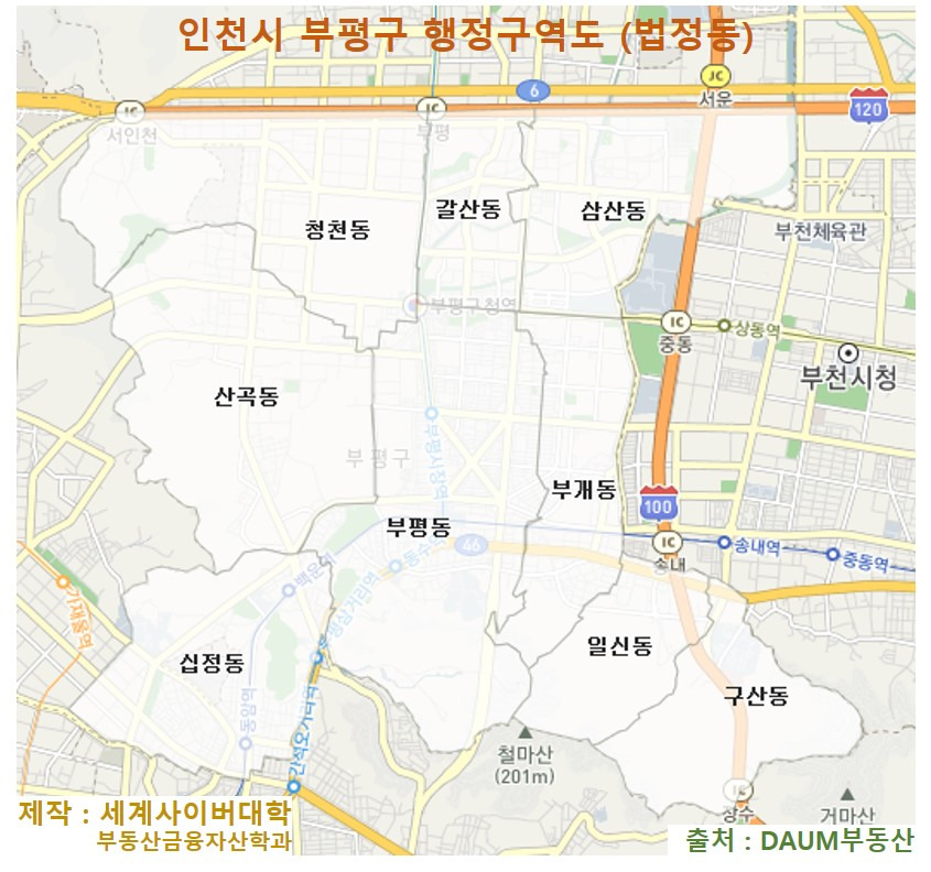 인천시 부평구 동별 아파트 시장 기초 현황 2020년