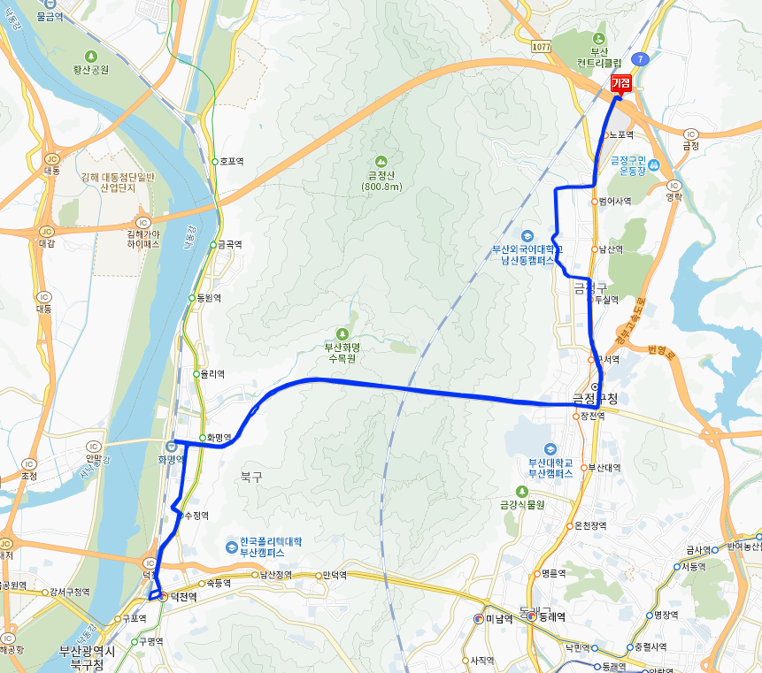 부산 300번 버스 노선금정공영차고지↔️구포시장