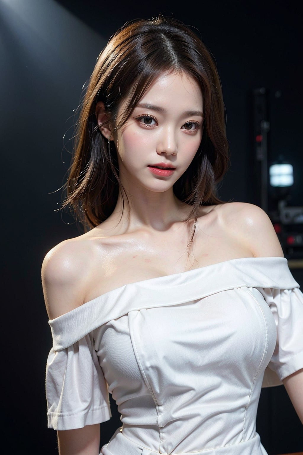화이트 오프숄더 드레스 입은 여친컨셉 Ai로 그리기 만들기