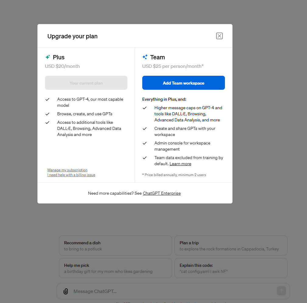 챗 GPT Team 팀 버전 가입 업그레이드 하는 방법