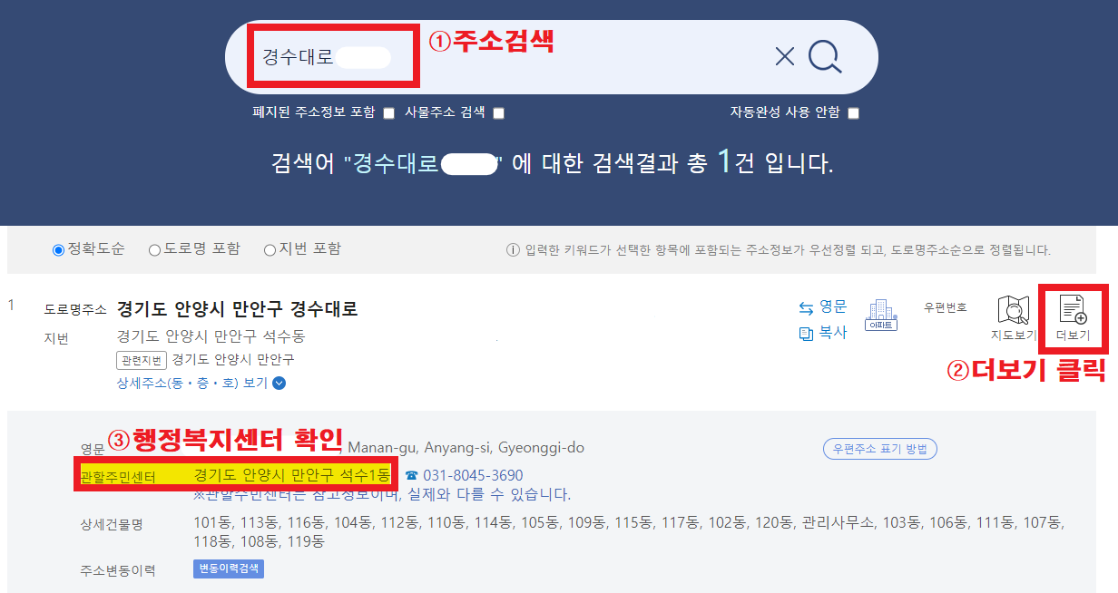 주소지 관할 행정복지센터동사무소 정확하게 찾는 방법