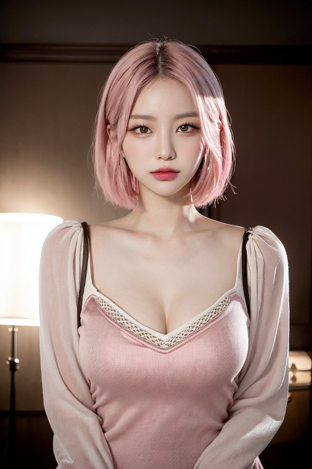 Ai로 생성한 핑크머리 이브닝 드레스 입은 여자 이미지 생성하기