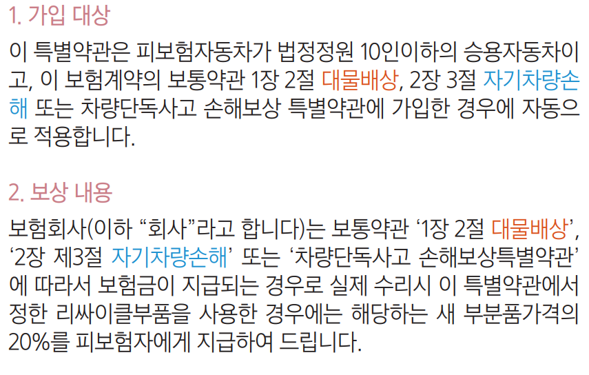 삼성화재 개인용애니카자동차보험 Eco리싸이클부품 사용 특별약관