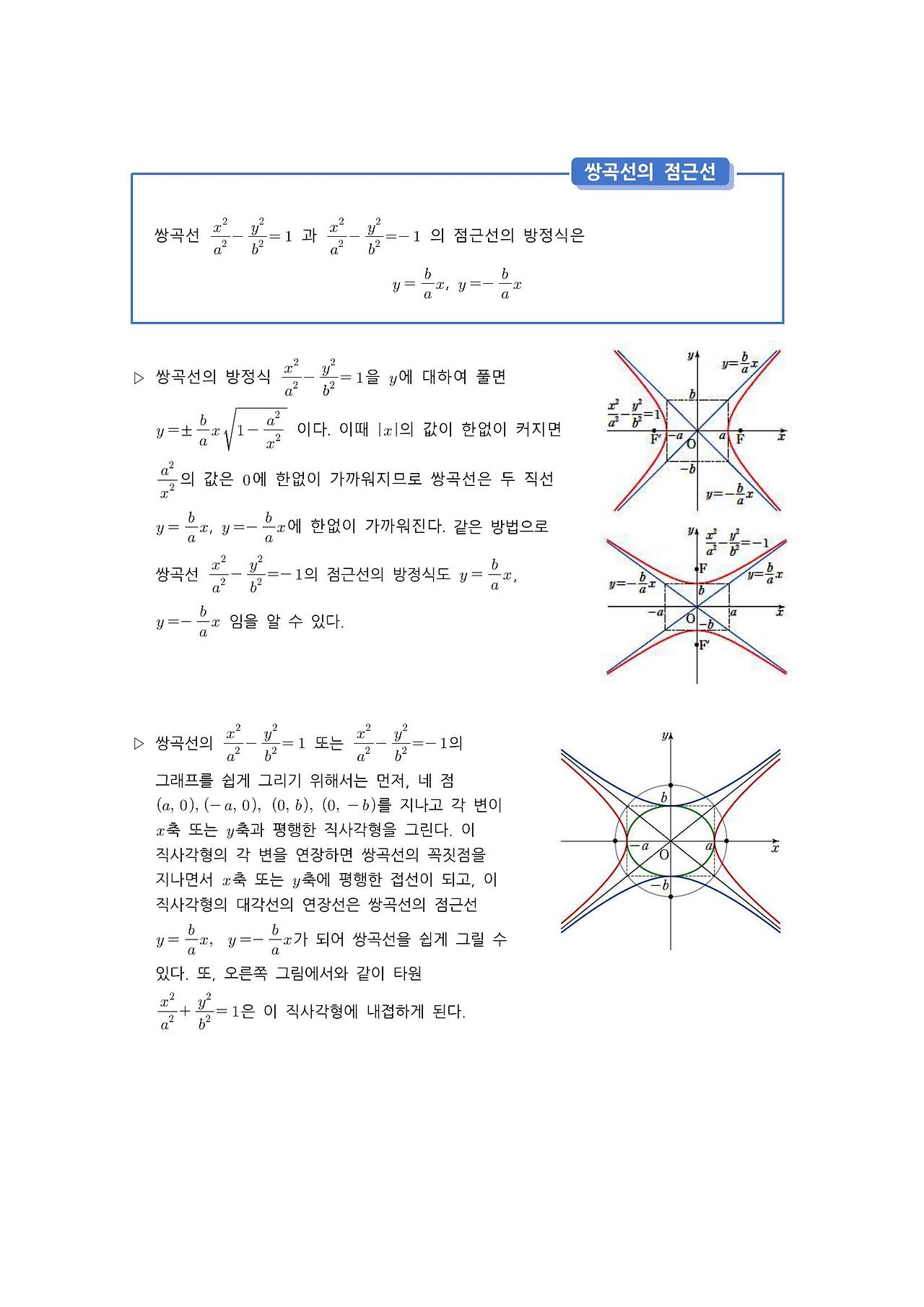 수학 개념 정리공식 쌍곡선의 방정식 쌍곡선의 점근선 쌍곡선의 평행이동