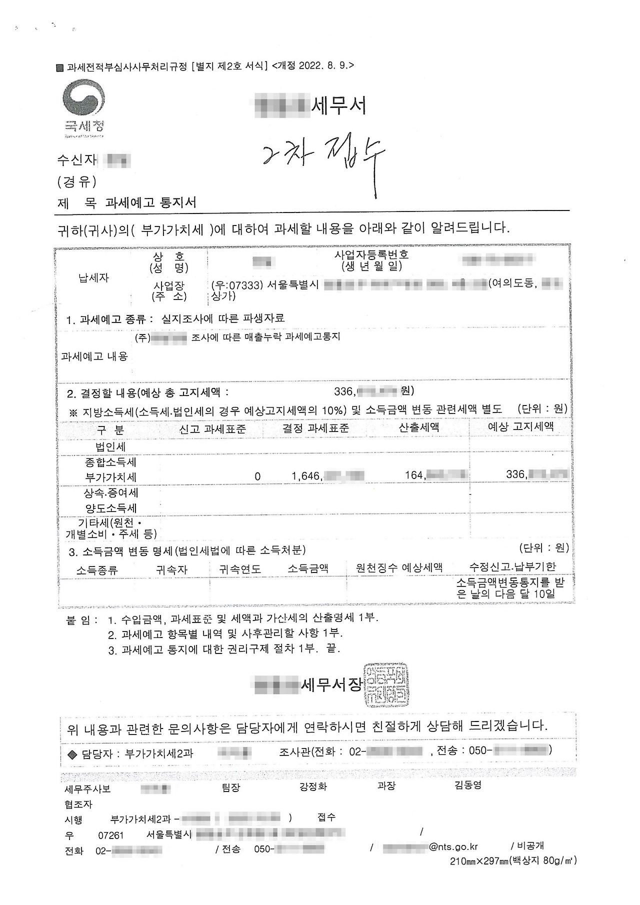 직업소개소 인력공급업 알선중개업 부가가치세 해명자료제출안내 및 과세예고통지 과세전적부심사