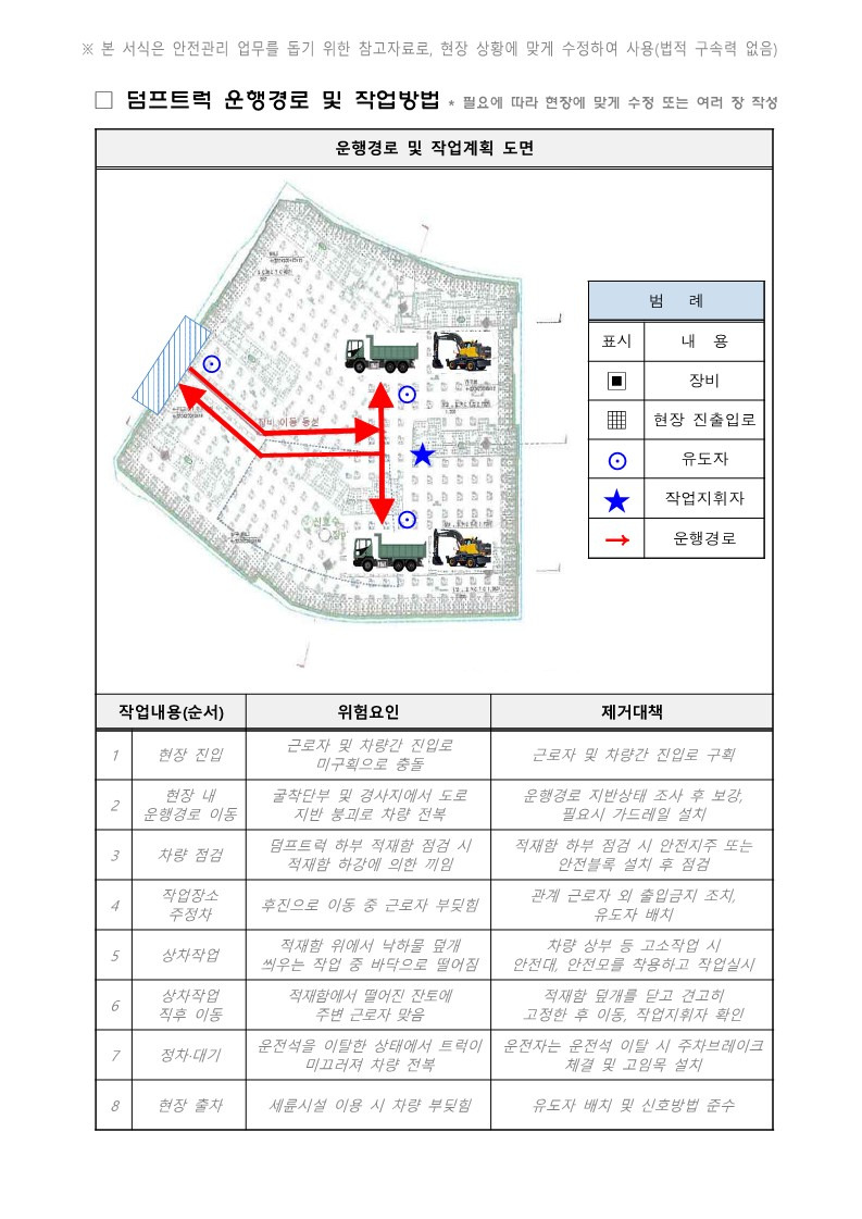 건설업 트럭 작업계획서 표준 서식 작성 예시