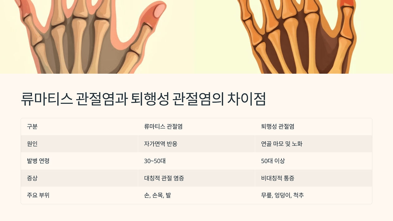 류마티스 관절염과 퇴행성 관절염 차이 원인 증상 치료법