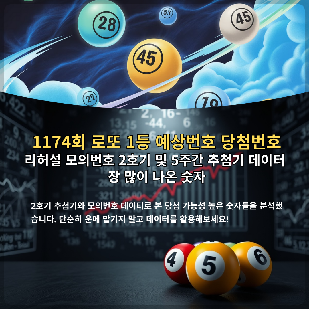 1174회 로또 1등 예상번호 당첨번호 복권 645 리허설 모의번호 2호기 및 5주간 추첨기 데이터 가장 많이 나온 숫자 5월