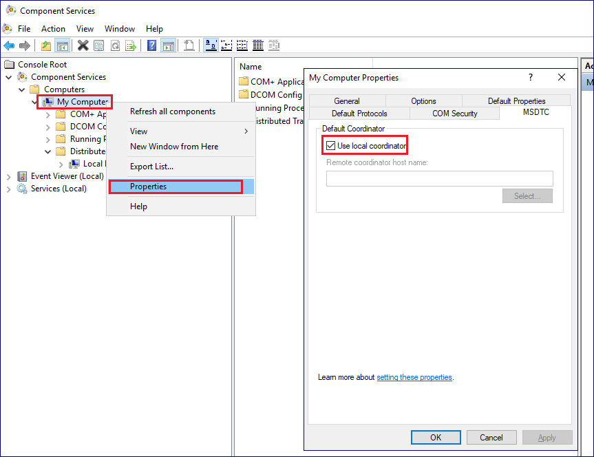 MS SQL Database, SQLNCLI11 분산 트랜잭션 오류