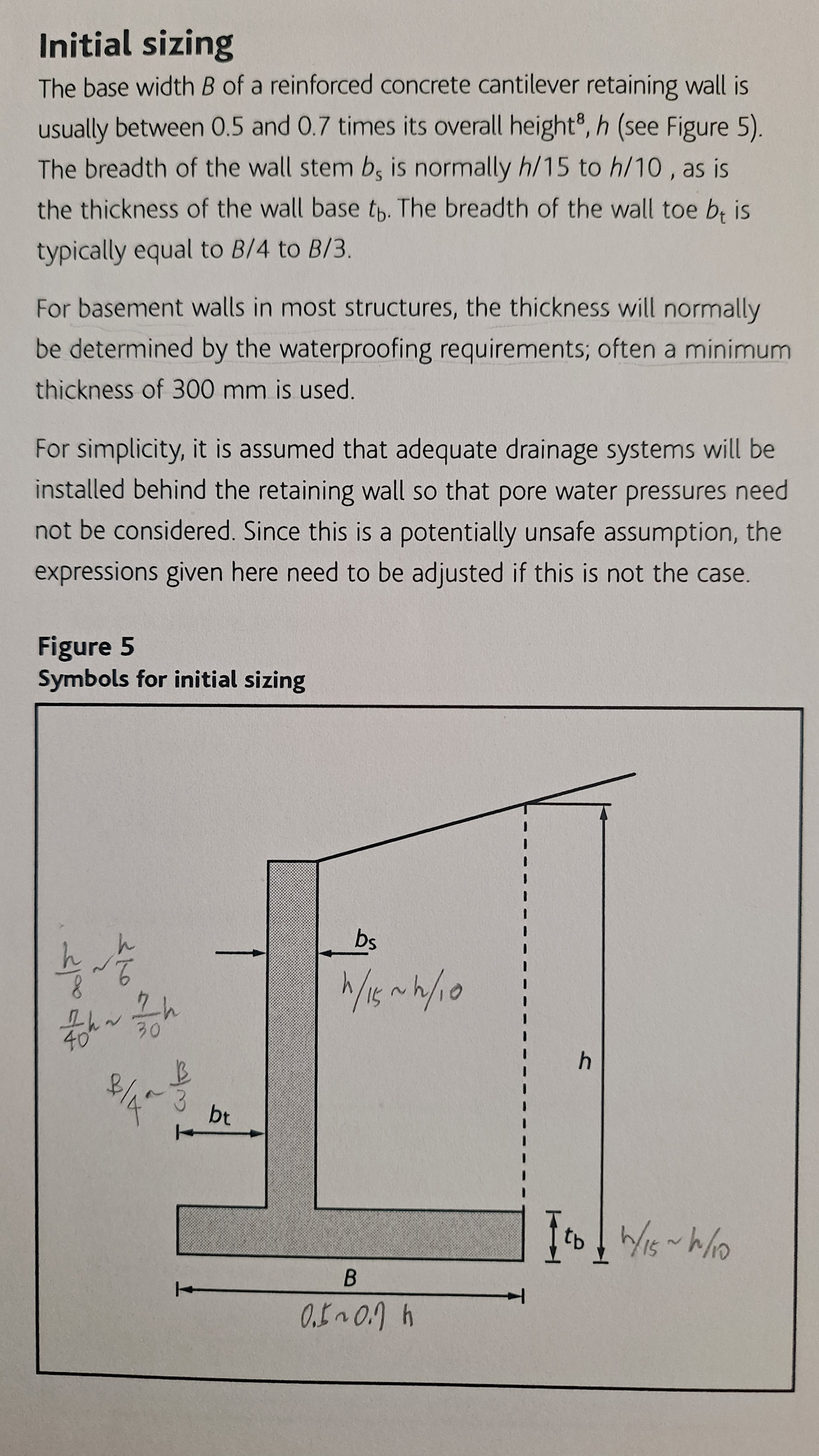 Initial sizing of retaining walls - 하늘땅의생각나누기