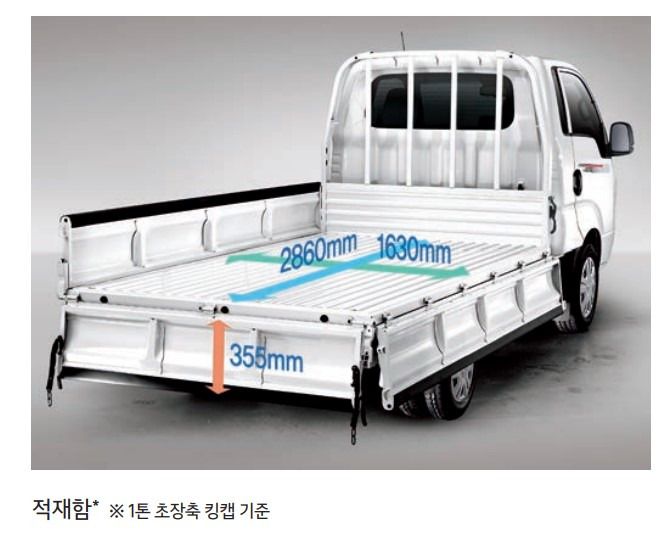 포터 봉고 1톤 화물트럭 적재함 크기 비교